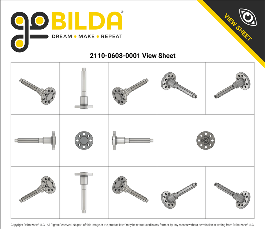 Shouldered 8mm Rex™ Hub Shaft 70mm Length Gobilda